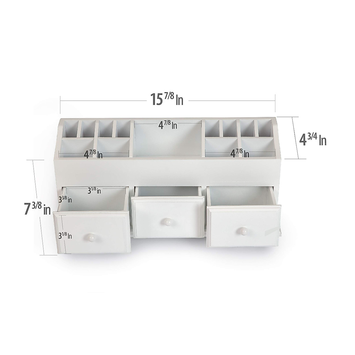 Makeup Organizer with Drawers, Wooden Cosmetic Beauty Storage Box for Home and Office Vanities, Countertop Organizer for Cosmetics and Makeup Tools, Vanity Holder for Lipstick Brushes Lotions, White