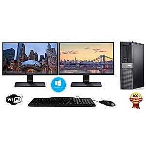 Dell Optiplex 980 Refurbished Desktop PC with Two New 20 inch Dell Monitor - Intel Core i5-650 3.2GHz 16GB 250GB DVD Windows 10 ~ Keyboard & Mouse ~ WiFi Adapter (Renewed)