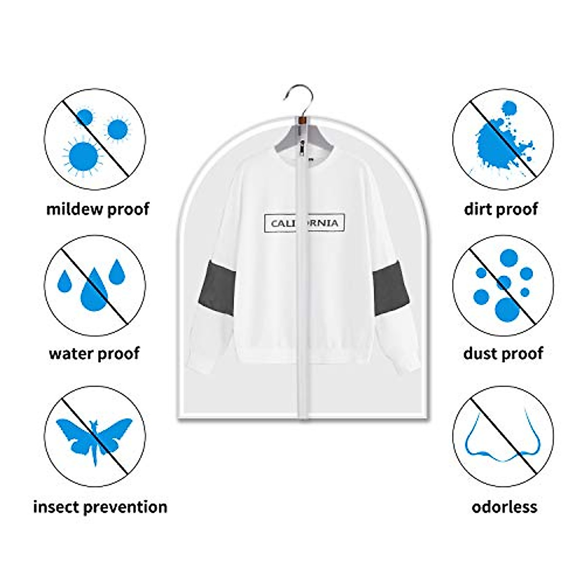 Allhom Small size Garment Bags - Set of 6 translucent 31 inch Hanging Clothing Bags with Cedar Balls, for Boy girls’ Sweater, hoodies, Shorts