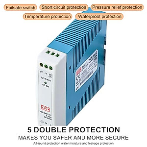 DynMach MDR-10-12 DIN Rail Mounted Power Supply - Input: 85-264VAC; Output: 12VDC, 0.84A, 10W; High Efficiency and Stability, Engineered for Small Scale Industrial Applications