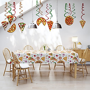 Pizza Party Decorations Theme Supplies Rectangular Tablecloth for Parties Table Covers 2Pcs Picnic Pizza Table Cloths Birthday Party Decor Hanging Swirls Streamers Hanging Decor from Ceiling
