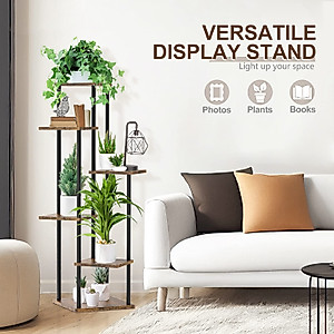 Oppro 6 Tier Tall Corner Plant Stands Indoor, 45Inch Large Metal Wood Flower Pot Shelf for Multiple Plants, Tiered Plant Holder Display Rack for Outdoor Balcony Garden Patio Living Room (Black)