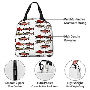 ASEELO Salmon Print Insulated Lunch Box Bag Portable Aluminum Foil Thickened Lunch Bag With Rice Tote Bag
