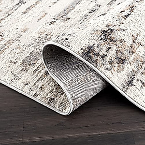 Abani Neutral Beige Rugs 6' x 9' Contemporary Linear Print Bedroom Rug - Modern Brushed Design No-Shedding Premium Area Rug