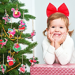 Chunful 24 Pink Flamingo Christmas Ornaments with Santa Hat - Decorative Hanging Ornaments for Xmas Tree & Party