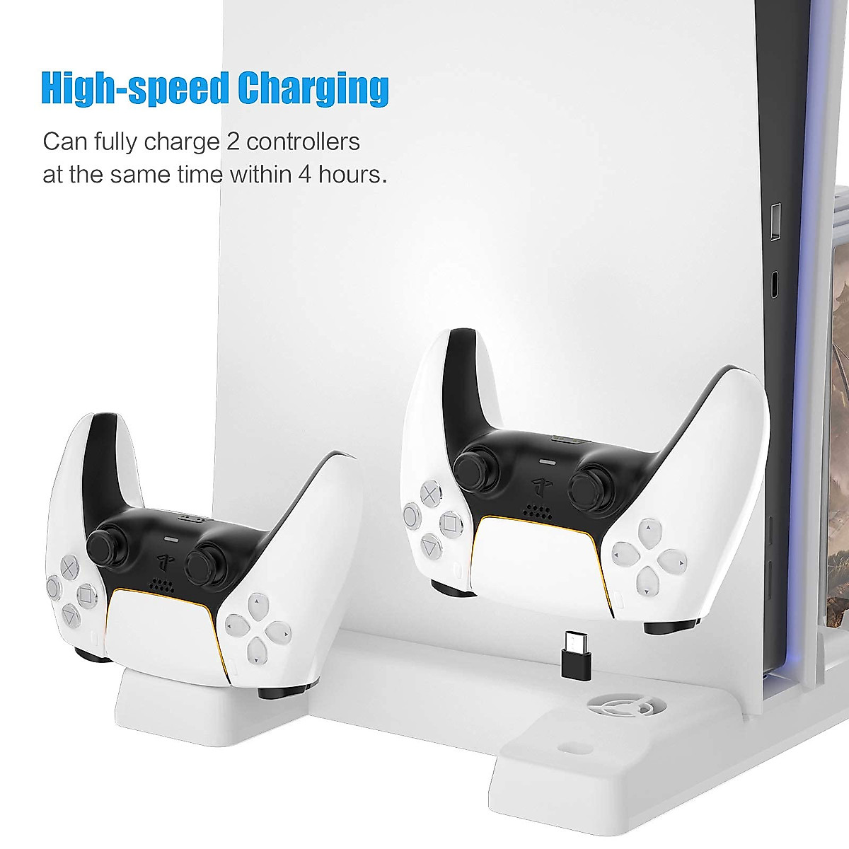 PlayStation 5 Accessories Kit, PS5 Stand with Cooling Fans and Controller Charger, PS5 Headset Holder