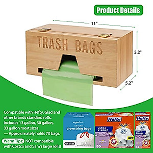 Trash Bag Dispenser For Plastic Bags, Garbage Bag Organizer Roll Holder Under Sink, Bamboo Wall Mounted Trash Bag Organizer for Cabinet Kitchen Countertop - Standard