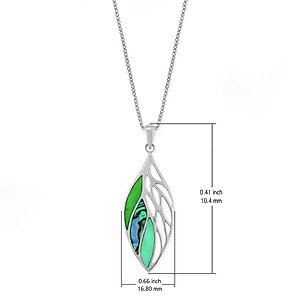 Boma Jewelry Sterling Silver Green Turquoise, Abalone, Green Mother-of-Pearl Leaf Necklace, 20 inches