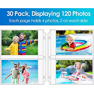 MaxGear 30 Pack 5 x 7 Photo Sleeves for 3 Ring Binder, Heavy-Duty Archival Photo Page Protectors Holds 120 Pictures, 2-Pocket Clear Picture Album Refill Pages