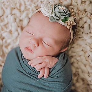 VOBOBE Baby Girl Nylon Headbands Infant Flower Elastic Hair Band Bows Wraps For Newborn Toddler Hair Accessories Pack of 3 (A-Beige)