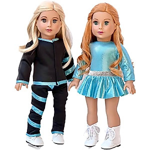 - Super Skater - Clothes Fits 18 Inch Doll - 2 Complete Outfits - 5 Pieces - 18 Inch Doll Ice Skating Outfits - Leotard, Skirt, Pants, Jacket and 1 Pair of Skates (Doll Not Included)