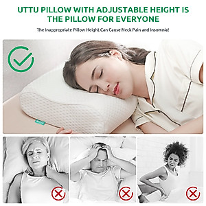 UTTU Cervical Pillow for Neck Strain Relief, Memory Foam Neck Pillow for Sleeping, Contour Cooling Pillow for Side Sleeper, Adjustable Orthopedic Sandwich Pillow, King(27.6"×15.7"×4.7"/3.9")