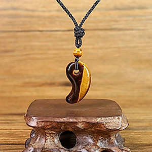 AmorWing Adjustable Unisex Japanese Three Sacred Treasures Magatama Tiger Eye Pendant