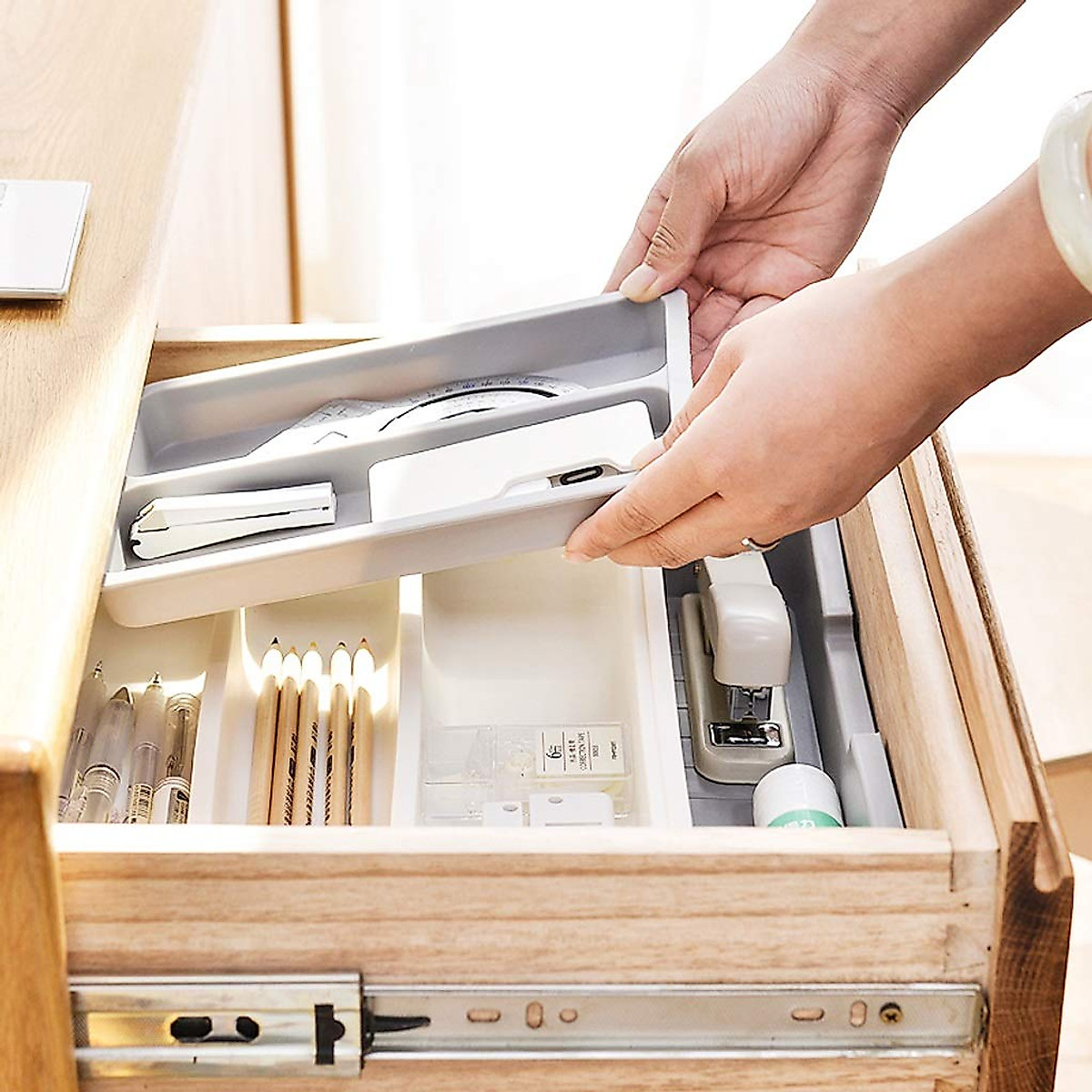 LSXLSD Three-Piece Drawer Storage Box Desk Separation and Finishing Free Combination Sundries Cosmetic Compartment Really Useful Storage (Color : Gray)