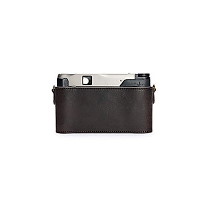 Contax TVS II Case, BolinUS Handmade Genuine Real Leather Half Camera Case Bag Cover for Contax TVS II Camera with Hand Strap (Coffee)