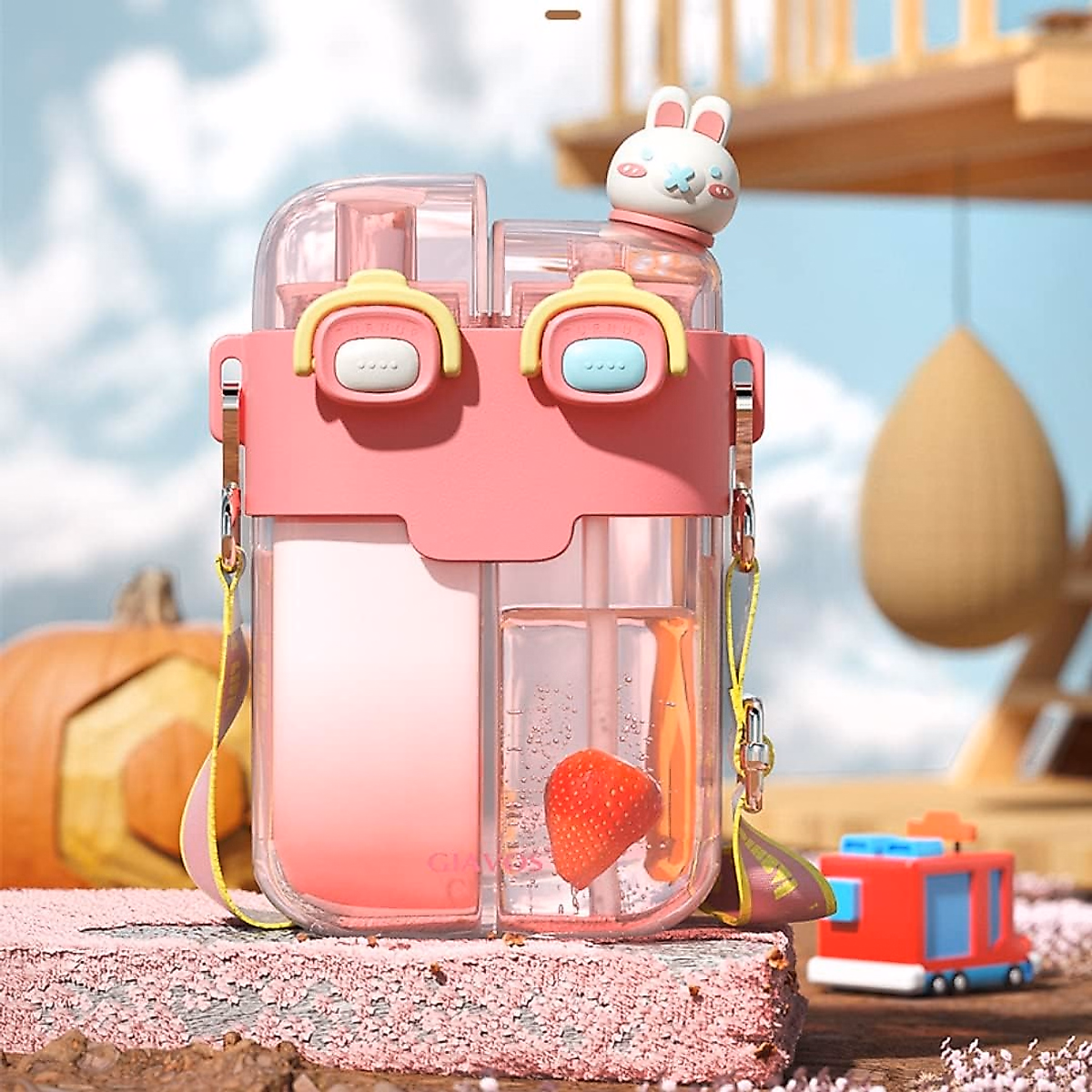 Aufona 25oz Kawaii Water Bottles with Two Ways to Drink, Two Different Drinks in One Cup, Cute Creative Outdoor Drinking Cup for Camping Hiking Backpacking Travel Office (yellow)