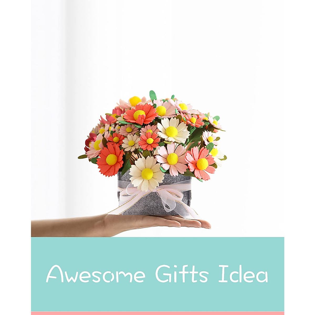 DIY Felt Flower Art Craft Kit,DIY Felt Daisy Bouquet Kit, Floral Gifts,Beginner Craft Kit,Arrange Pre-Cut Felt Flowers and Foliage