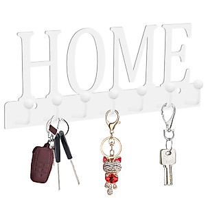 HLWDFLZ Key Holder for Wall - Wall Mounted Key Hangers with 7 Key Hooks, Wall Decorative Organizer Rack for Entryway Mudroom Front Door Kitchen Hallway Office 10 X 4 inches (White Home)