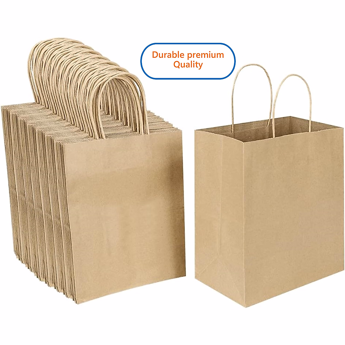 57 Lb Large Kraft Paper Grocery Bags with Handles - 50 Count 12 x 17 x 7 - Durable, Reusable & Eco-Friendly Shopping Bags, Brown Kraft Take-Out Bags for Retail, To-Go, Any Occasion (50, With Handles)