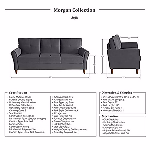 Lexicon Morgan 80" W Velvet Living Room Sofa Couch, Gray