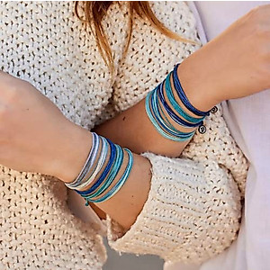 Pura Vida Bracelets Pack Blue Friendship Bracelet Pack - Set of 10 Stackable Bracelets for Women, Handmade Bracelets & Cute Bracelets for Teen Girls, Beach Accessories for Teens - 10 String Bracelets