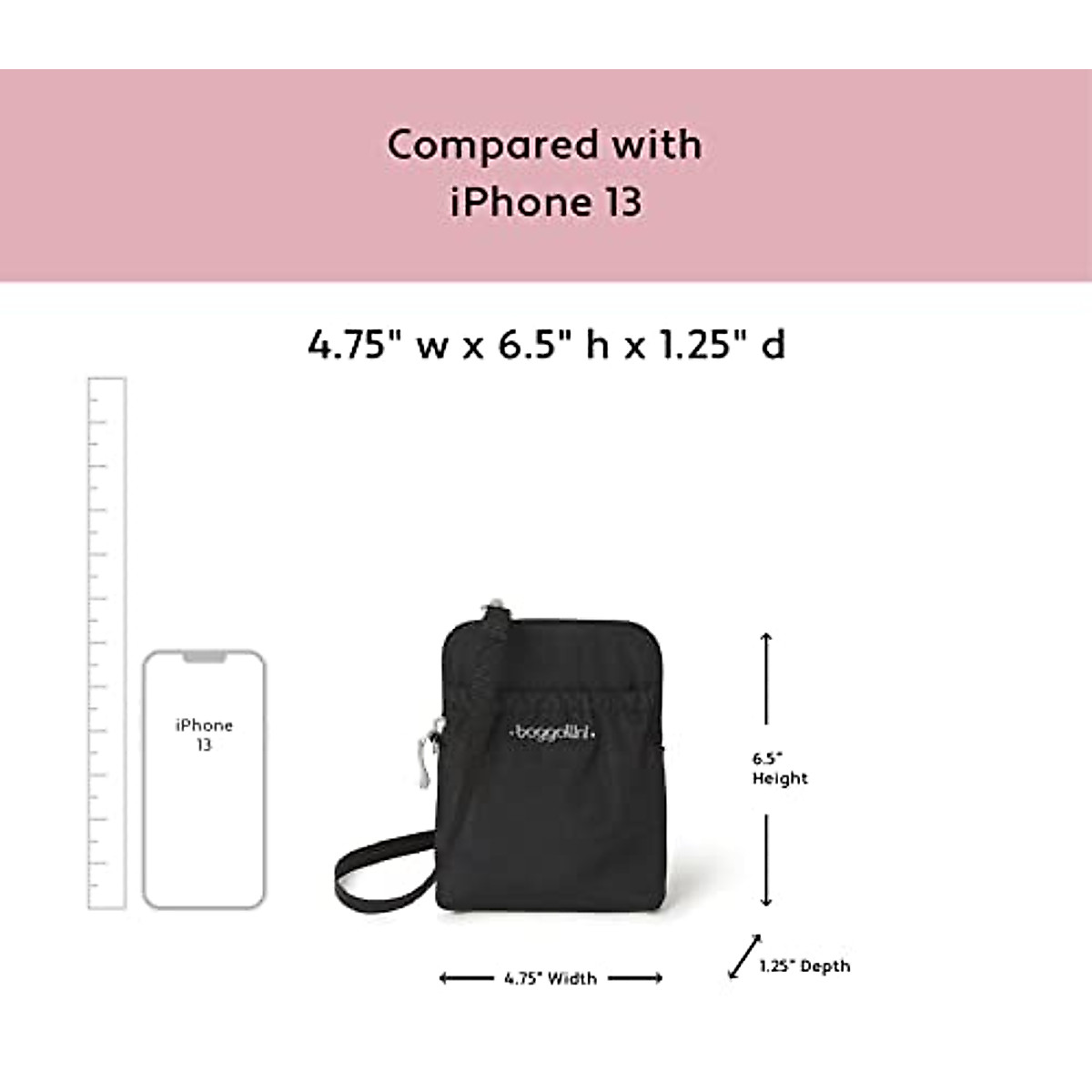 Baggallini Bryant Smartphone Pouch and-Purse - Lightweight, Water Resistant-Travel-Bag with RFID Protection, Adjusts to Become-Belt-Bag or -Fanny Pack Black