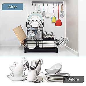 Royacon Dish Drying Rack for Kitchen Counter, 3 Tier Dish Rack with Drainboard Set, Stainless Steel Dish Drainers with Utensil Holder, Extra Large Dish Strainer for Kitchen