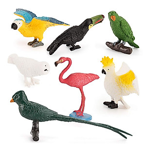 DOYIFun 10 Pcs Simulated Bird Animals Parrot Model Figure Toys, Realistic Flamingo Birds Figurine Collection Playset Cake Toppers Gift for Kids Educational Toys