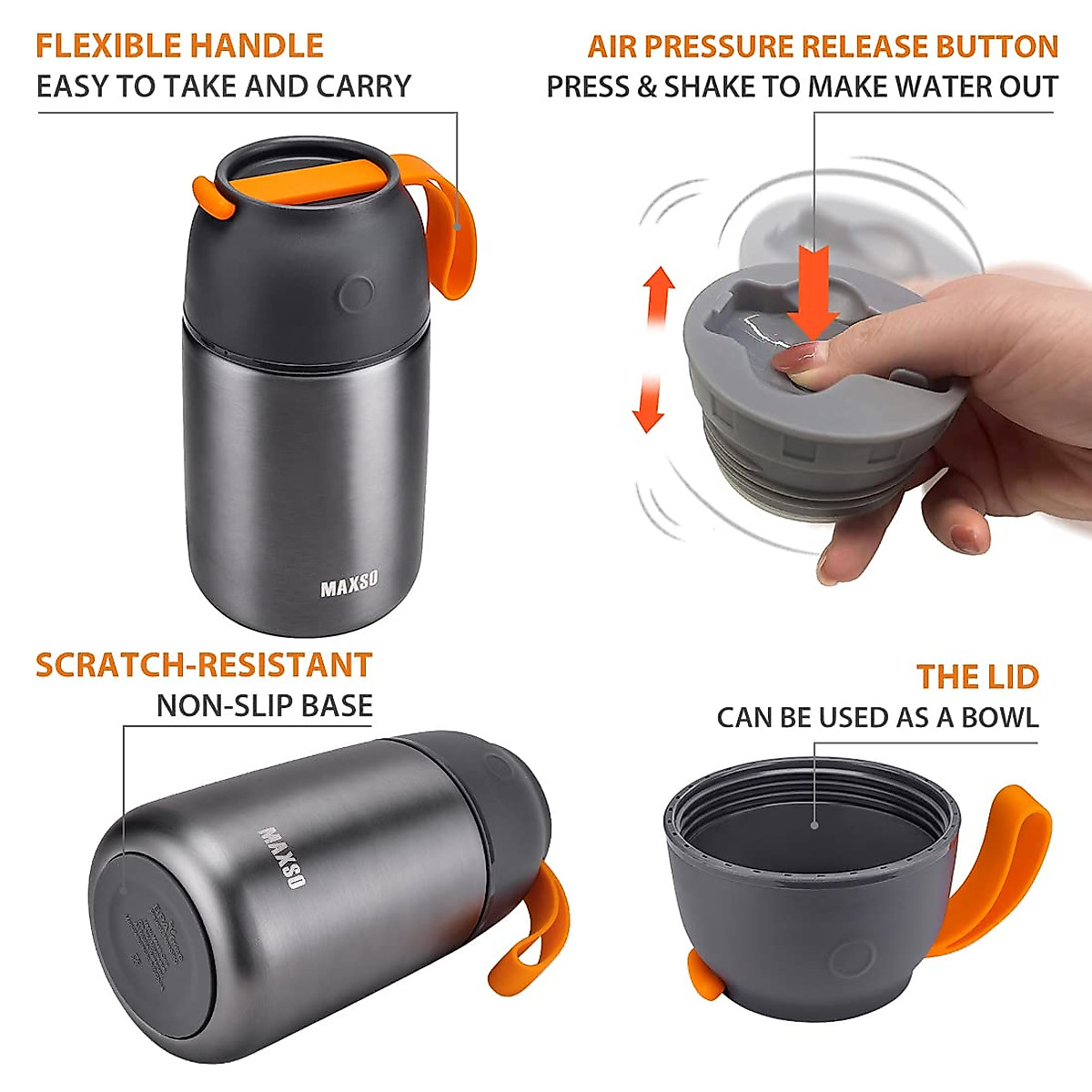 MAXSO 2 Pack Vacuum Insulated Food Jar Hot Food Containers for Lunch School Soup Thermos For Kids,Travel Food Flask Hot Cold (24oz,17oz) (Grey)