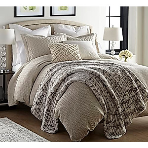 Crafted By Catherine Ivory Gray Yarn Dye Faux Rabbit Fur Throw 50" x 60"