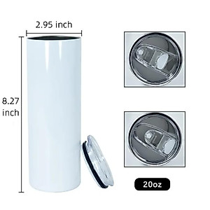AGH 25 Pack Sublimation Tumbler Blanks with Lid and Stainless Steel Straw,20 OZ Straight Stainless Steel Skinny Straight Sublimation Tumbler Cups, DIY Gift (25PCS-White)