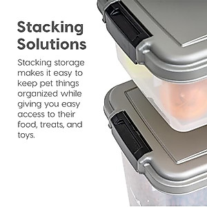 IRIS USA Dog Food Storage Container, 30 lbs & 11 lbs Combo, Cat Food Storage Container, Dog Treat Container, Airtight, Stackable, 2-Cup Scoop, Wheels, Easy Mobility, Chrome