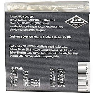 Black Diamond N477MB Black Coated Nickel Wound Electric Guitar Strings, Medium