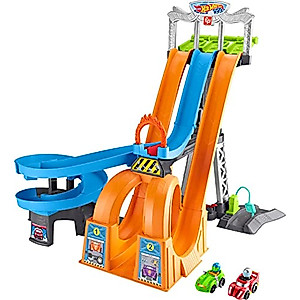 Fisher-Price Little People Toddler Playset Hot Wheels Racing Loops Tower Race Track with Stunt Ramp & Sounds for Ages 18+ Months