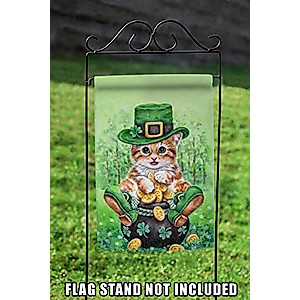 Toland Home Garden 1110806 Clover Kitty St Patricks Day Flag 12x18 Inch Double Sided St Patricks Day Garden Flag for Outdoor House St Pats Flag Yard Decoration