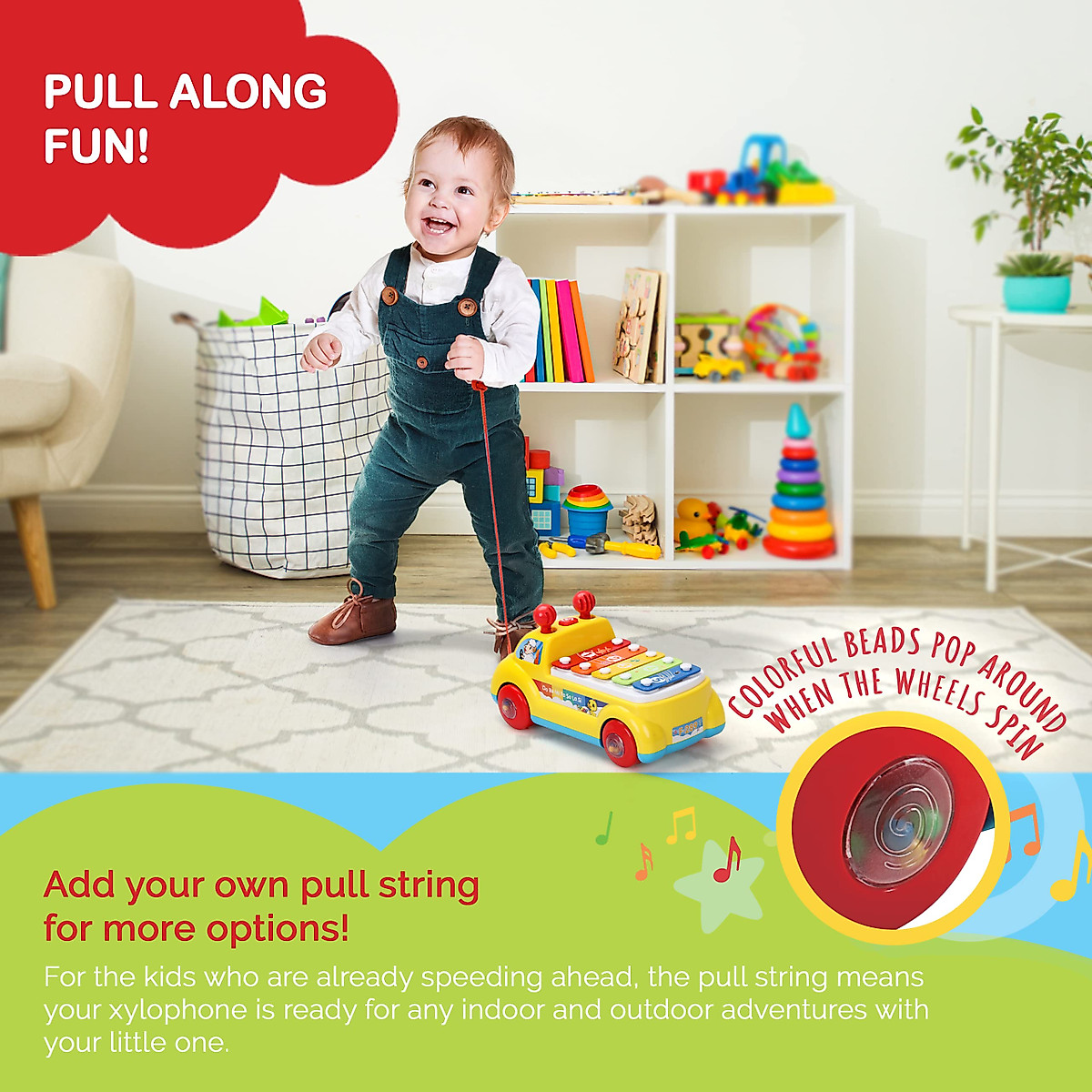 CoolToys Baby Xylophone Musical Car Toy for Toddlers - 3 in 1 Educational Boys & Girls 1st Birthday Gift - Developmental Kids Instrument Crawling and Pull Along Walking Toy - Fun Lights & Sounds