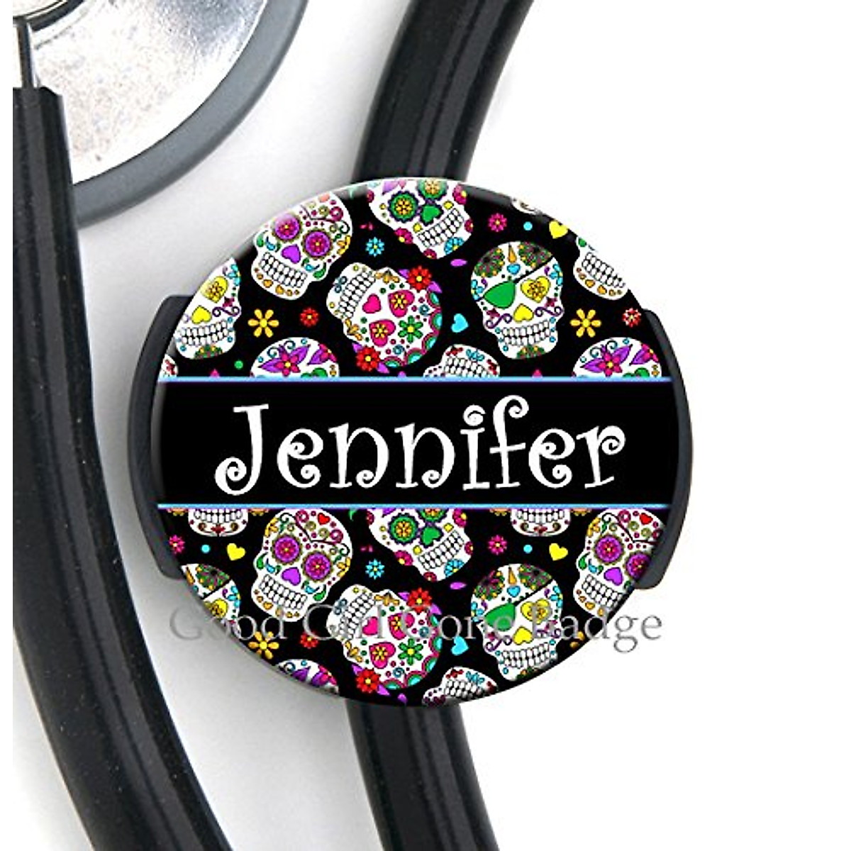 Stethoscope Tag - Sugar Skulls - Personalized Name - Steth ID Tag