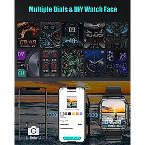 PASONOMI Smart Watch for Men Military Smart Watches for Men Smart Watch Built-in Microphone IP68 Waterproof for Android Phones Sports Outdoor Smartwatch with Heart Rate Monitor (Black)