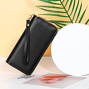 VOCUS Womens Wristlet Wallet Zip Around Clutch Wallet Large RFID Blocking PU Leather Bifold with Phone Holder for Travel