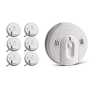Kidde Smoke Detector, Hardwired Smoke Alarm, Pack of 6 & Smoke & Carbon Monoxide Detector, Battery Powered, Combination Smoke & CO Alarm, Voice Alert