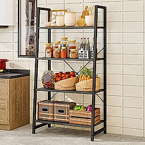 SORCEDAS Book Shelf 4-Tier Bookcase Tall Bookshelf Industrial Ladder Shelf Storage Organizer for Bedroom,Living Room (Black)
