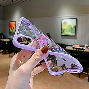 wzjgzdly Butterfly Bling Clear Case Compatible with iPhone XR, Glitter Case for Women Cute Slim Soft Slip Resistant Protective Phone Case Cover for iPhone XR 6.1 inch - Purple