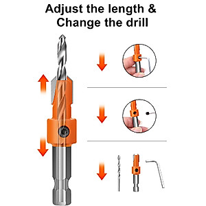 Lytool Countersink Drill Bit Set,5Pcs Counter Sink Drill Bit for Wood,1/4" Hex Shank Tapered Drill Bits for Woodworking and Carpentry,Quick Change and Allen Wrench for Woodworking,Pilot Screw Hole Set