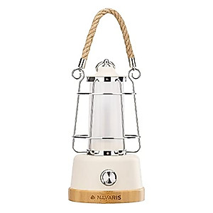 Navaris Camping Lantern with Rechargeable Battery - Portable Garden Lantern for Outdoor and Indoor Use with Power Bank for Charging Phones - White