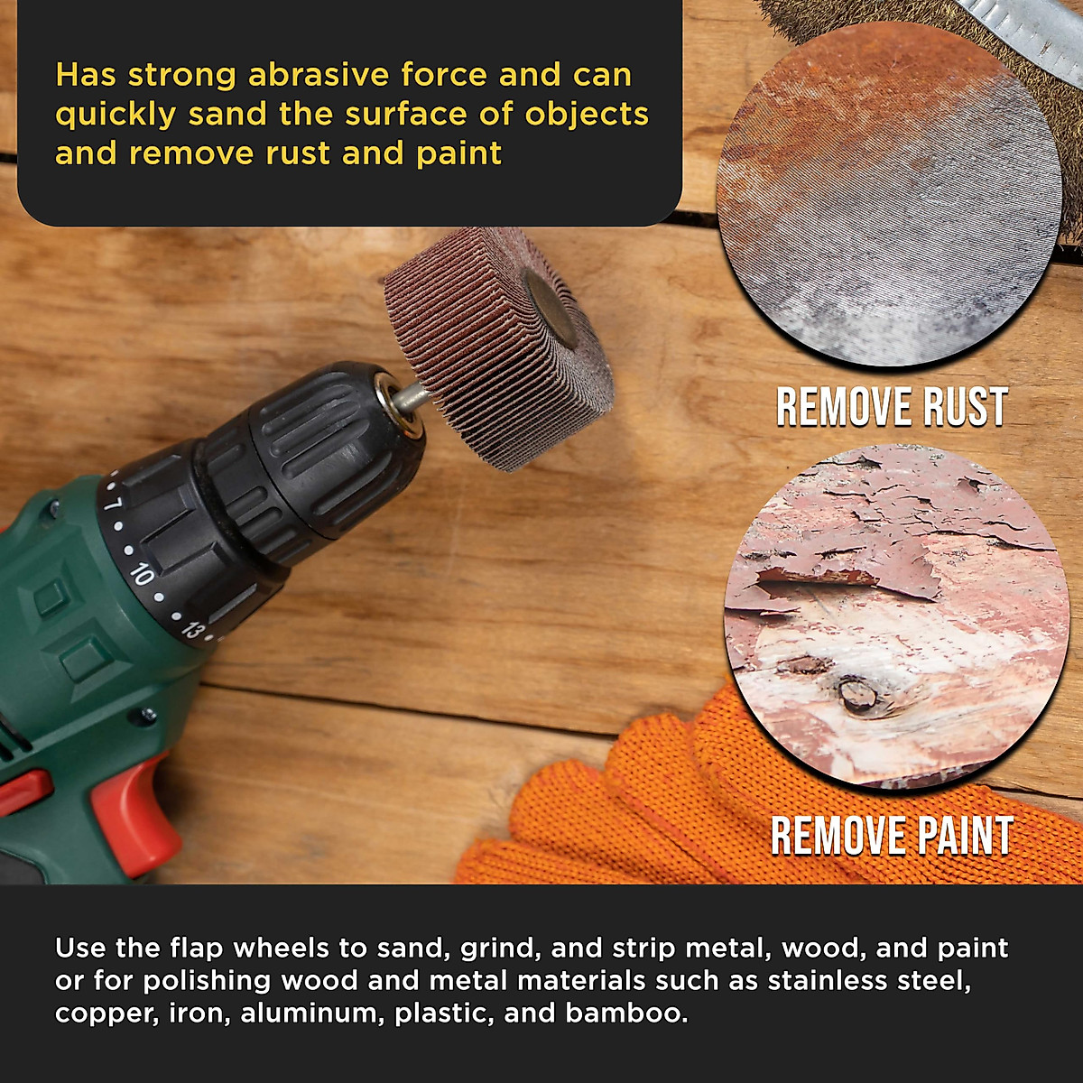 Dura-Gold 40-Piece 1/4" Shank Abrasive Flap Wheel Sander Set, 80 Grit Aluminum Oxide Sandpaper - 8 Cylindrical Diameter Sanding Wheel Sizes - Use Drills, Grinders to Sand Grind Strip Metal, Wood Paint