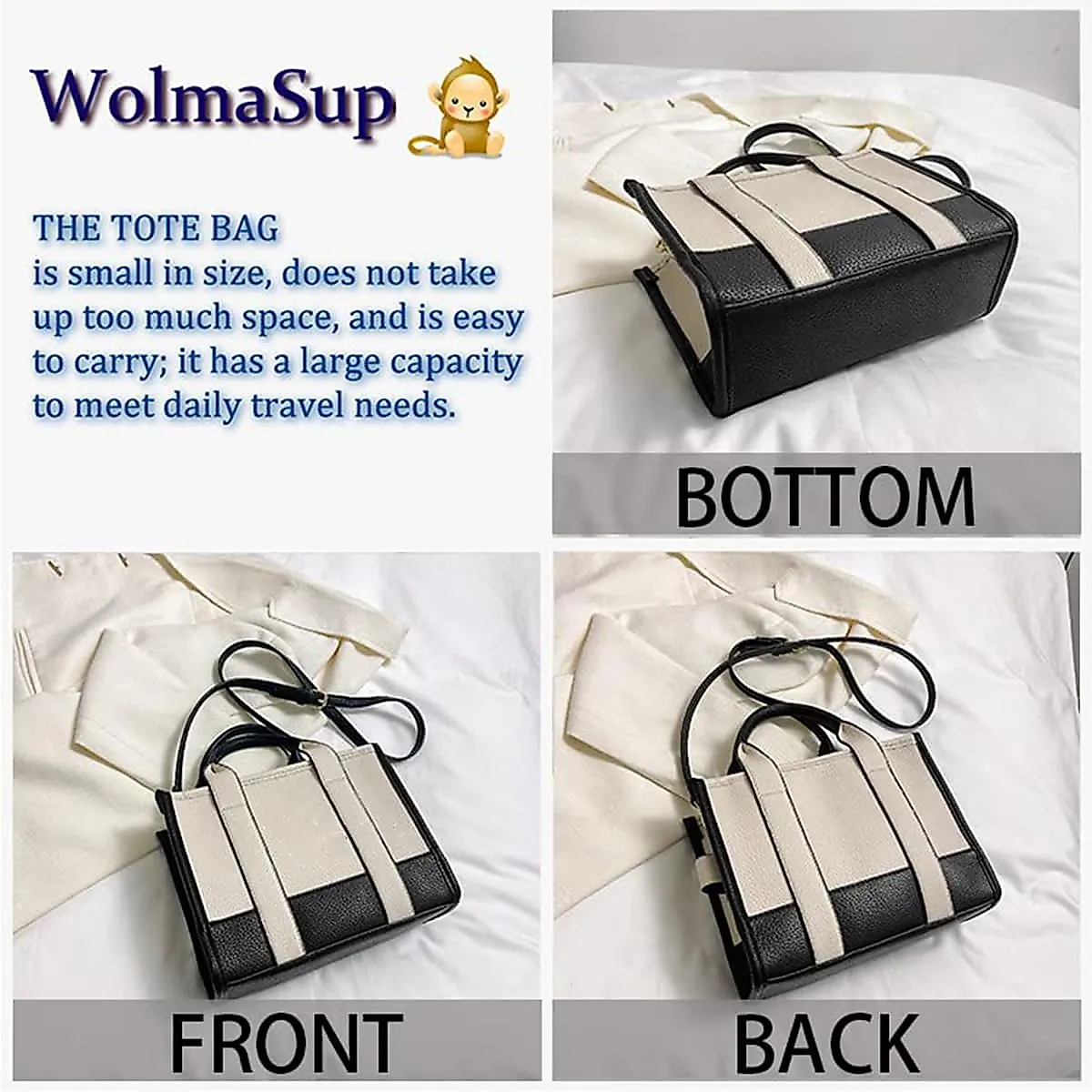 WolmaSup The Tote Bag for Women Leather The Tote Bag Dupes Mini Handbags White Black