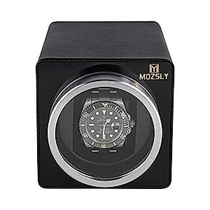 MOZSLY Watch Winder for Automatic Watches with Quiet Motor 12 Rotation Mode Setting Black Leather