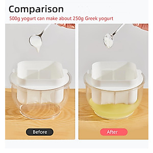 Generic Greek Yogurt Strainer with Lid.Yogurt Filter (1.5QT) with Ultra Fine Mesh,to Makes small batches (600g) of Thick Creamy Greek or Coconut Yogurt, 7.8*7.8*6.1in, White