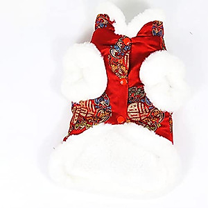WORDERFUL Dog Tang Blessing Chinese Traditional Pet Chrysanthemum Coat Winter Cat New Year Costume for Small Medium Dogs Cats (X-Large, Blessing)