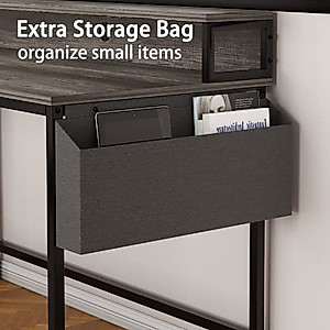 MUTUN 47" Computer Desk, Home Office Desks, Modern Writing Desk with Monitor Stand, PC Desk with Storage Bag and Hook, Grey Oak